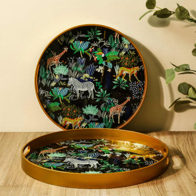 Set of 2 Gold Jungle Round Trays – Black Sheep Interiors